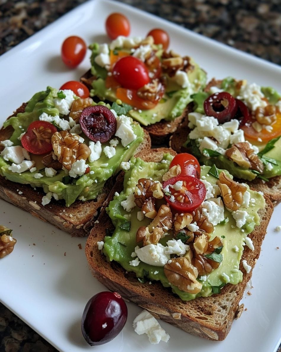 Avocado Toast with Feta, Cherry Tomatoes, Cranberries, and Walnuts ...