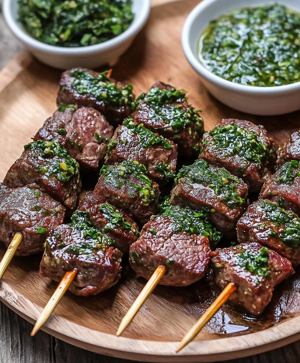 Beef Skewers with Chimichurri Sauce | Homemade Recipes